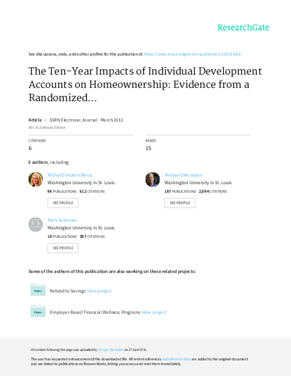 (PDF) Ten-Year Impacts of Individual Development Accounts on Homeownership