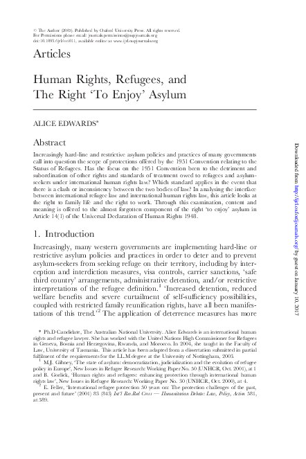 Human Rights Refugees And The Right To Enjoyasylum