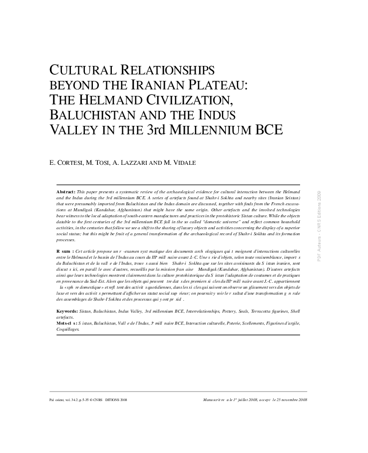 (PDF) Cultural Relationships beyond the Iranian Plateau: The Helmand ...