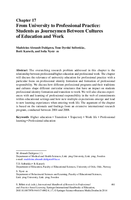(PDF) From University to Professional Practice: Students as Journeymen ...