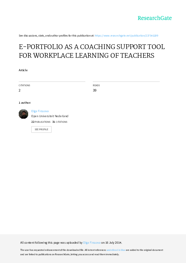 (PDF) E-portfolio as a coaching support tool for workplace learning of ...