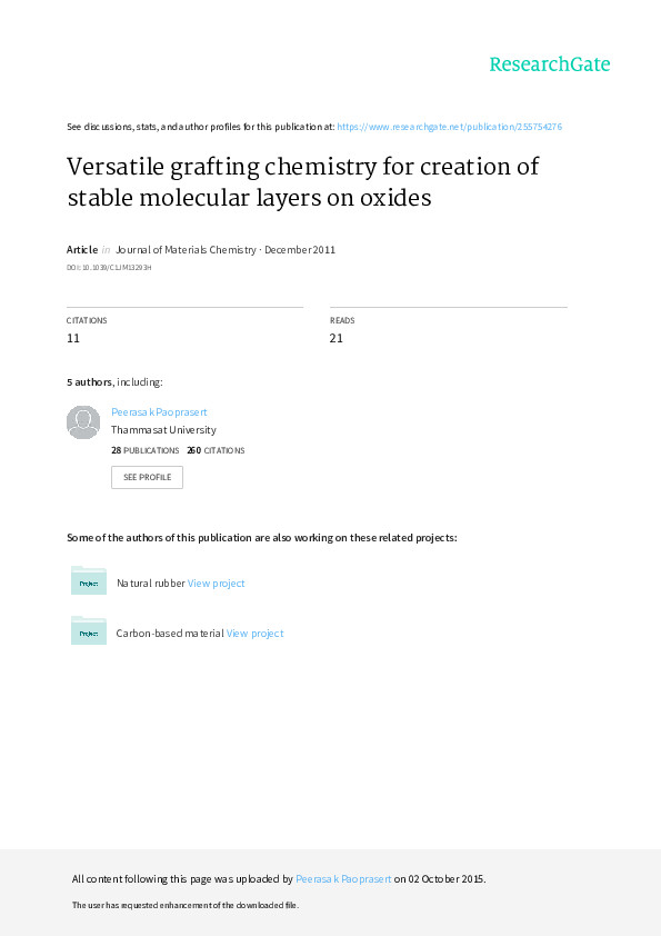 (PDF) Versatile grafting chemistry for creation of stable molecular ...
