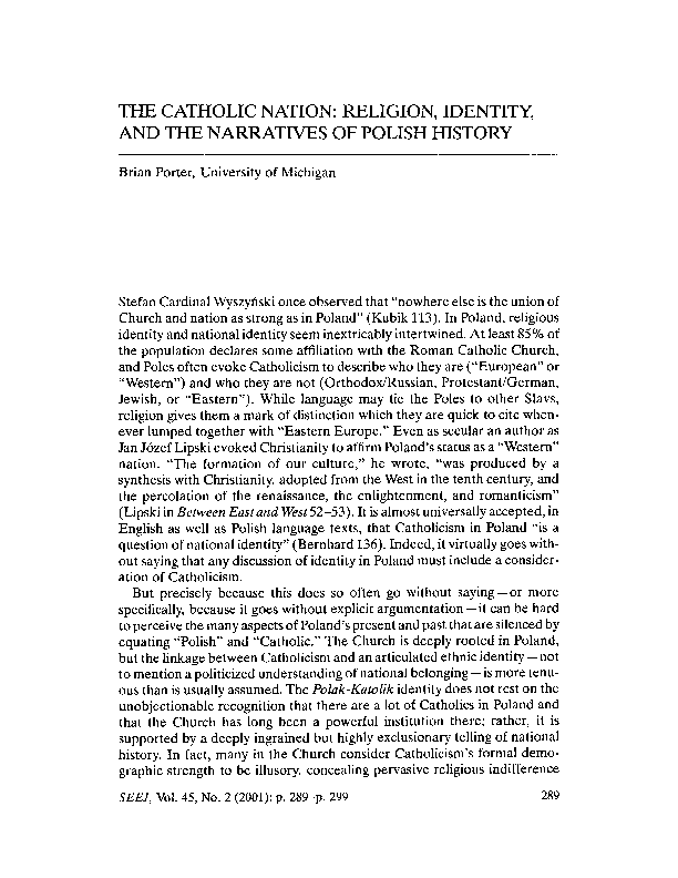 (PDF) “The Catholic Nation: Religion, Identity, and the Narratives of ...