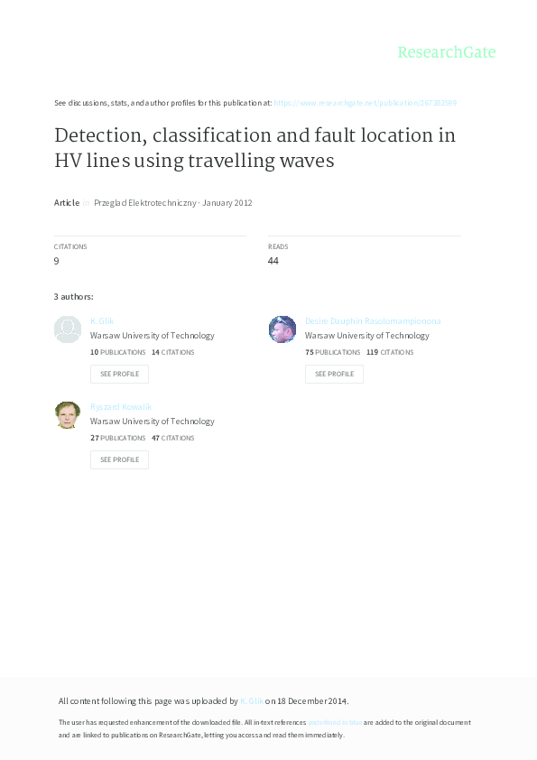 Pdf Detection Classification And Fault Location In Hv Lines Using Travelling Waves