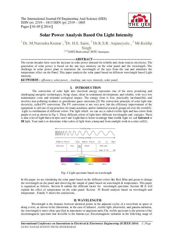 (PDF) Solar Power Analysis Based On Light Intensity
