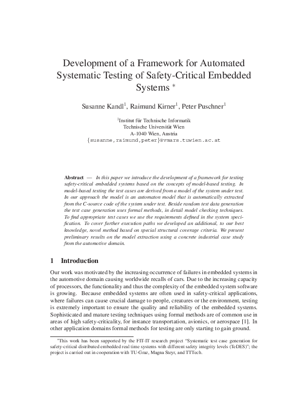Pdf Development Of A Framework For Automated Systematic Testing Of