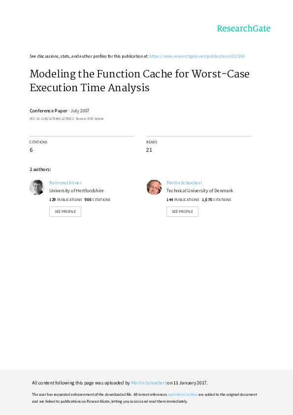 (PDF) Modeling the function cache for worst-case execution time analysis