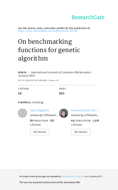 (PDF) On benchmarking functions for genetic algorithms