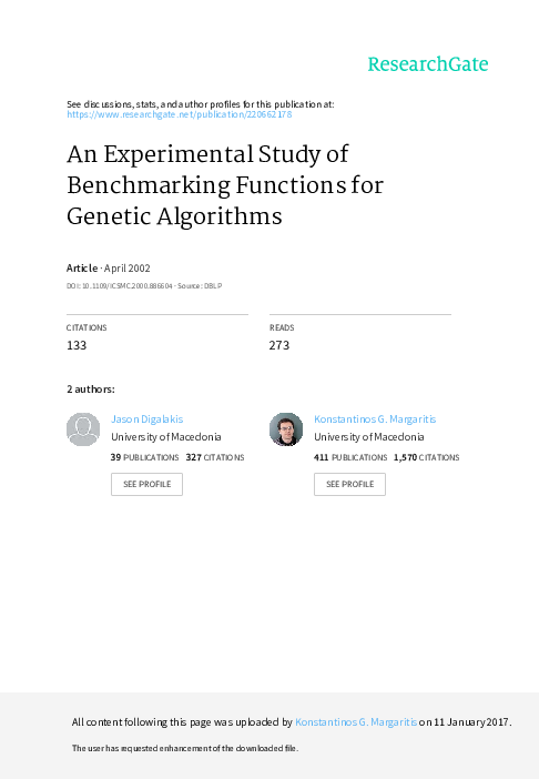 (PDF) An experimental study of benchmarking functions for genetic algorithms
