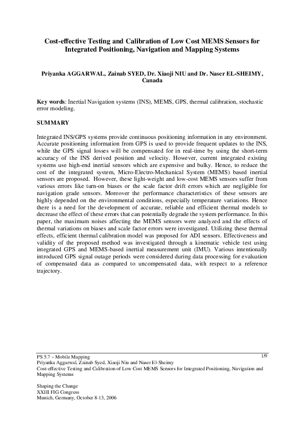 Pdf Cost Effective Testing And Calibration Of Low Cost Mems Sensors For Integrated Positioning