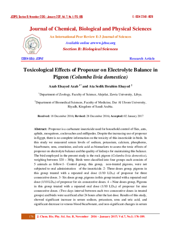 (PDF) Toxicological Effects of Propoxur on Electrolyte Balance in ...
