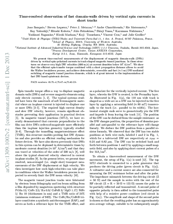 (PDF) Time-resolved observation of domain-wall driven beyond the Walker ...