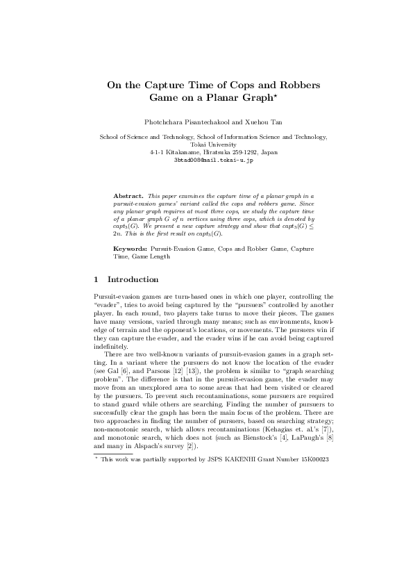 (PDF) On the Capture Time of Cops and Robbers Game on a Planar Graph