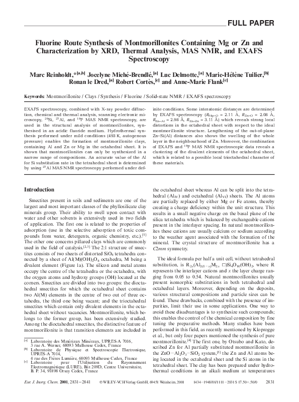 (PDF) Fluorine Route Synthesis of Montmorillonites Containing Mg or Zn ...