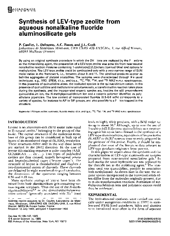 (PDF) Synthesis of LEV-type zeolite from aqueous nonalkaline fluoride ...