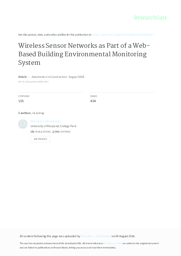 (PDF) Wireless sensor networks as part of a web-based building ...