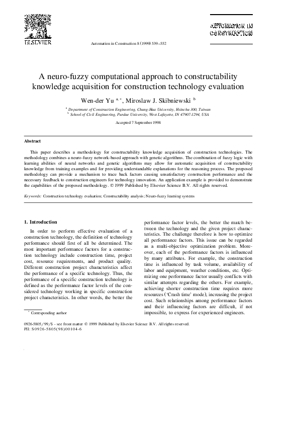 Pdf A Neuro Fuzzy Computational Approach To Constructability Knowledge Acquisition For