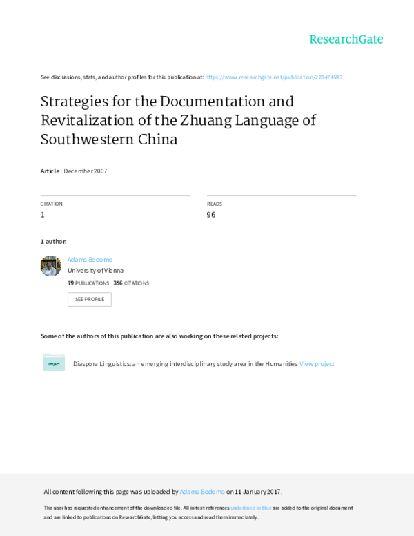 (PDF) Strategies for the Documentation and Revitalization of the Zhuang Language of Southwestern ...