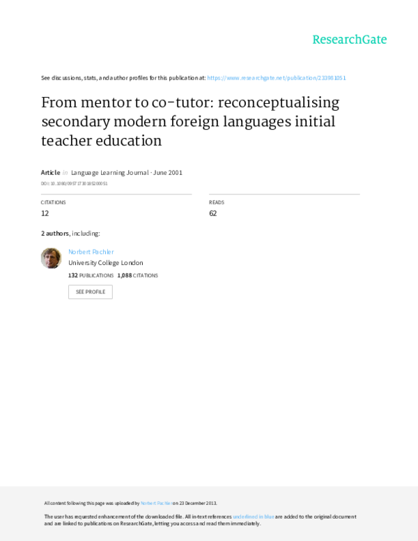 (PDF) From mentor to co-tutor: reconceptualising secondary modern ...