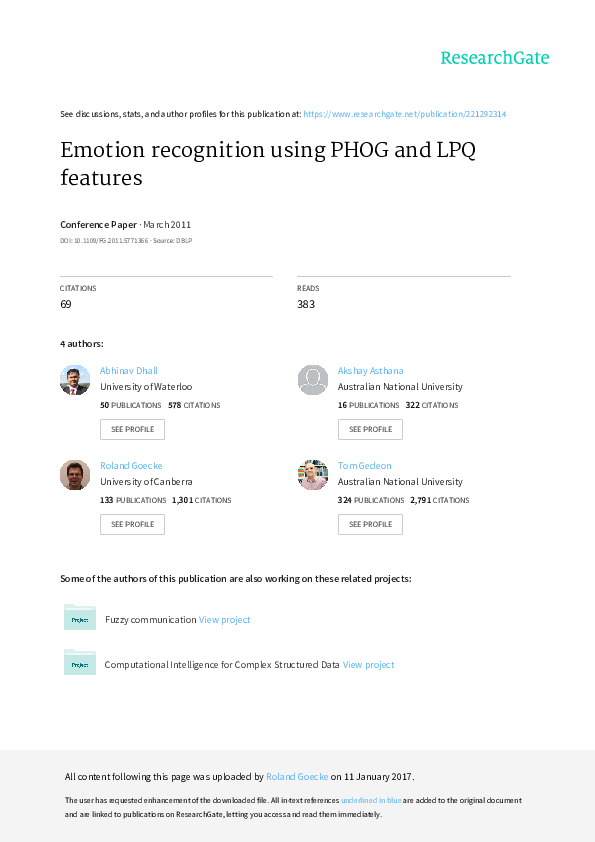 (PDF) Emotion Recognition Using PHOG and LPQ features