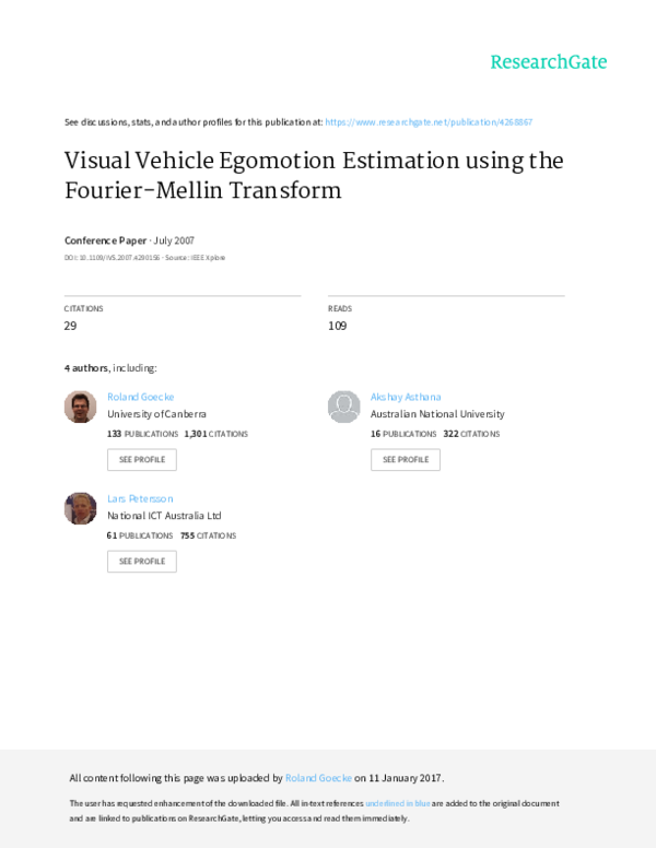 Pdf Visual Vehicle Egomotion Estimation Using The Fourier Mellin Transform