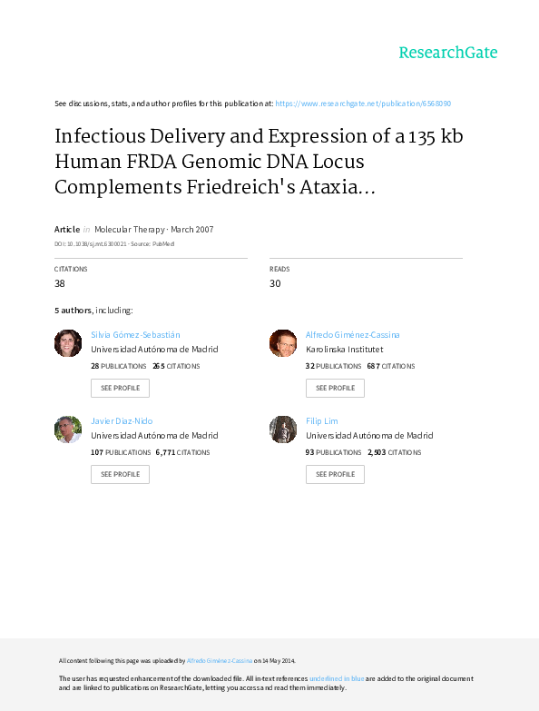 (PDF) Infectious delivery and expression of a 135 kb human FRDA genomic ...