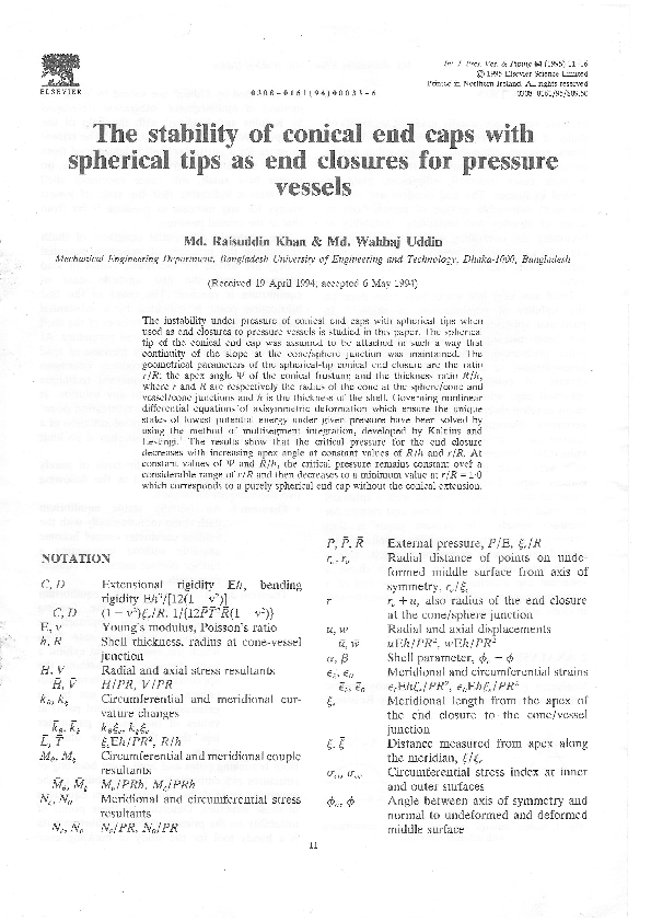 (PDF) The stability of conical end caps with spherical tips as end ...