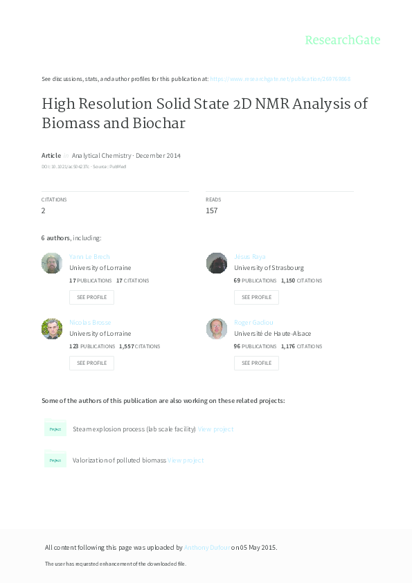 (PDF) High Resolution Solid State 2D NMR Analysis of Biomass and Biochar