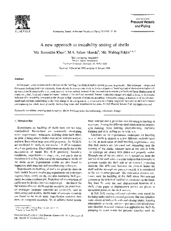 (PDF) A new approach to instability testing of shells