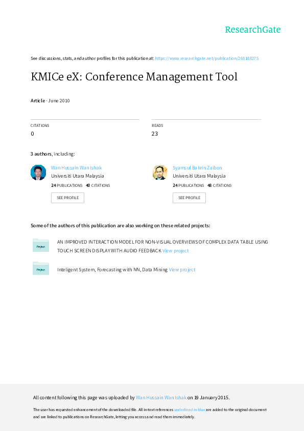 (PDF) KMICe eX: Conference Management Tool