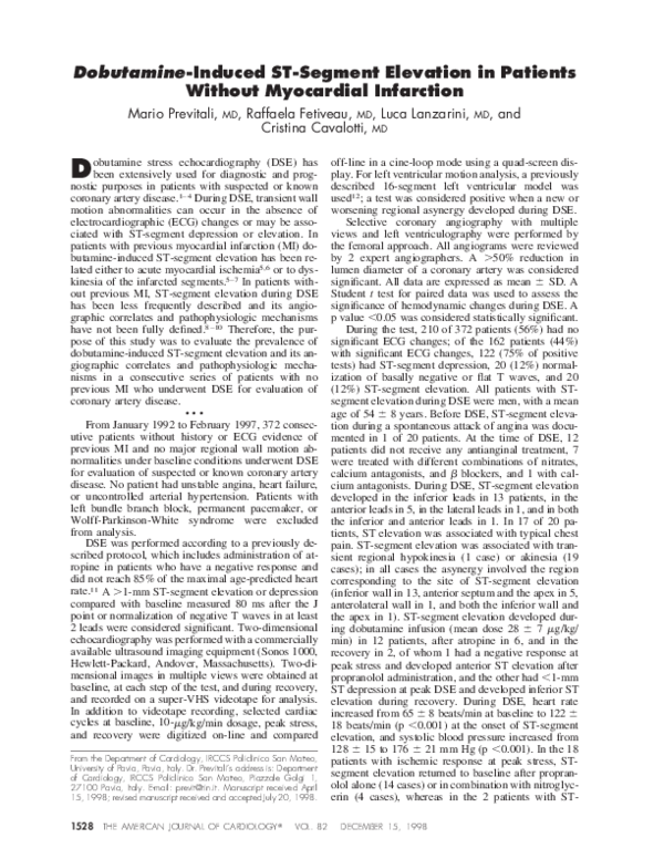 Pdf Dobutamine Induced St Segment Elevation In Patients Without Myocardial Infarction