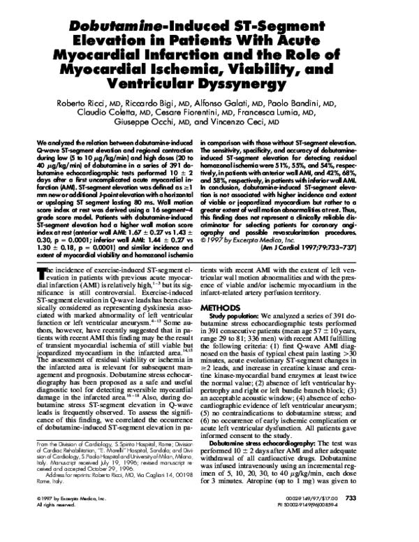Pdf Dobutamine Induced St Segment Elevation In Patients With Acute Myocardial Infarction And