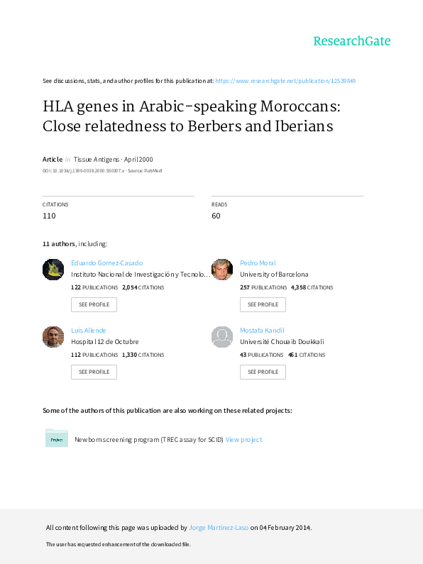 (PDF) HLA genes in Arabic-speaking Moroccans: close relatedness to ...