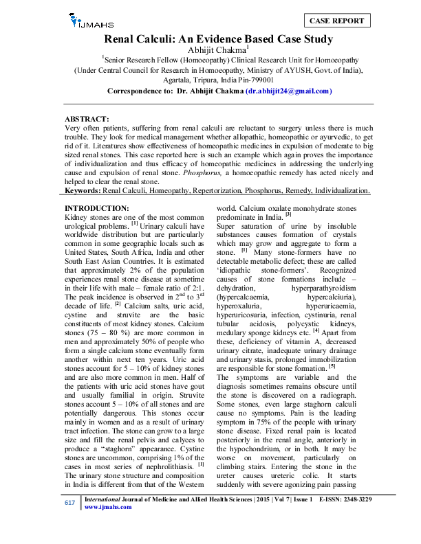 (PDF) Renal Calculi: An Evidence Based Case Study