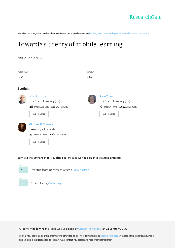 (PDF) Towards a theory of mobile learning