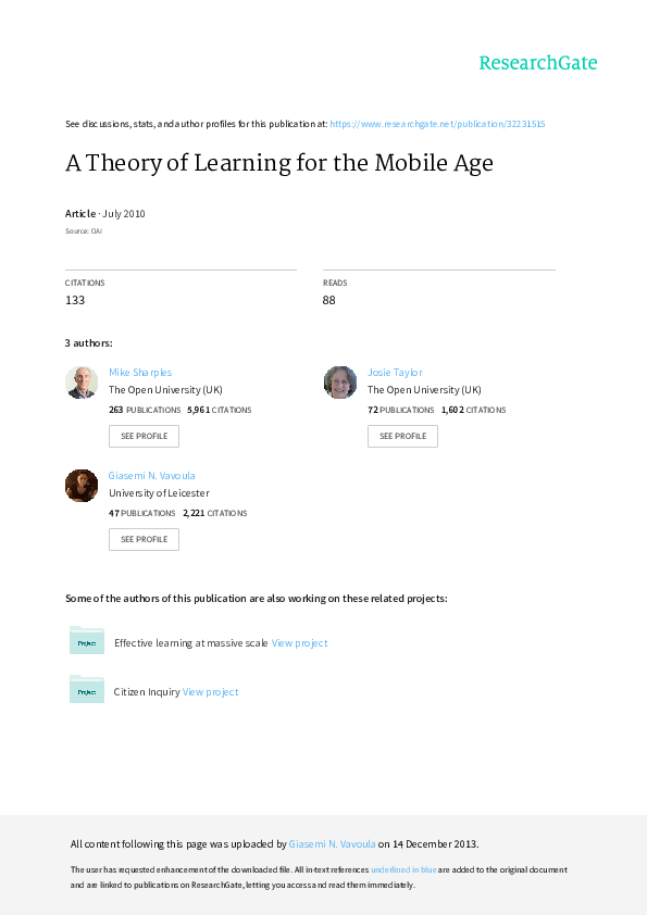 (PDF) A theory of learning for the mobile age