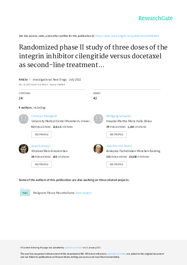 (PDF) Randomized phase II study of three doses of the integrin ...