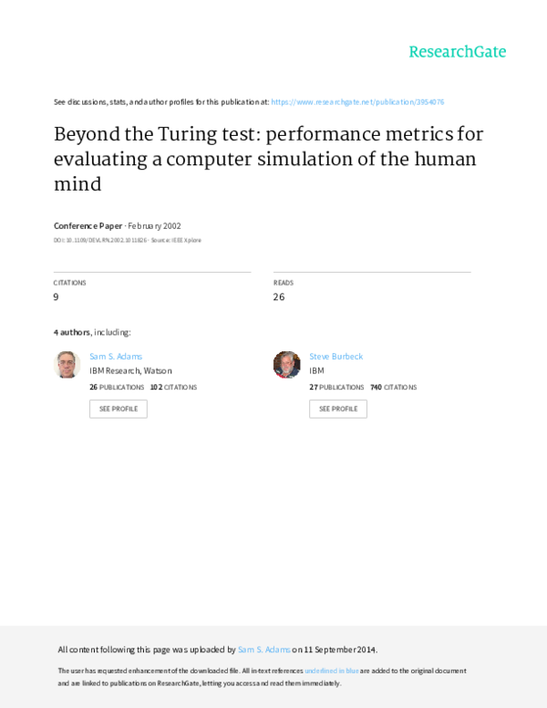 (PDF) Beyond the Turing test: Performance metrics for evaluating a ...