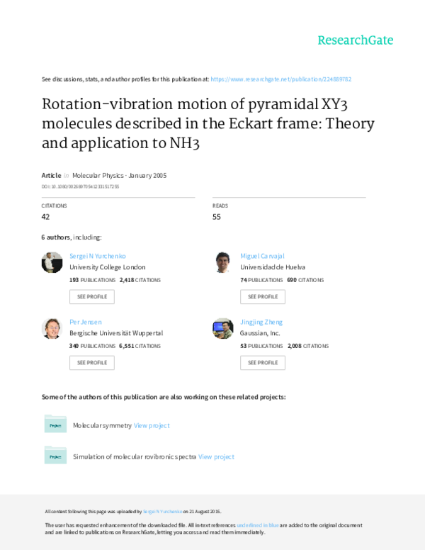 (PDF) Rotation vibration Motion of Pyramidal XY 3 Molecules Described ...