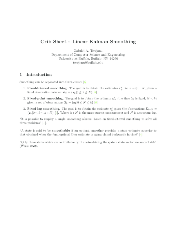 (PDF) Crib Sheet: Linear Kalman Smoothing