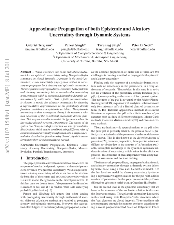 (PDF) Approximate propagation of both epistemic and aleatory uncertainty through dynamic systems