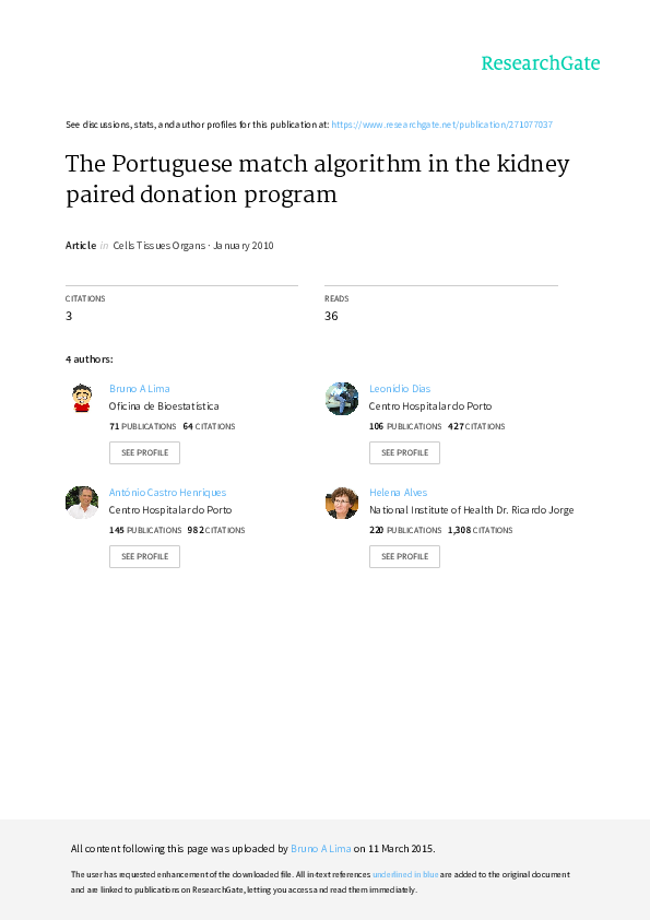 (PDF) The Portuguese match algorithm in the kidney paired donation program
