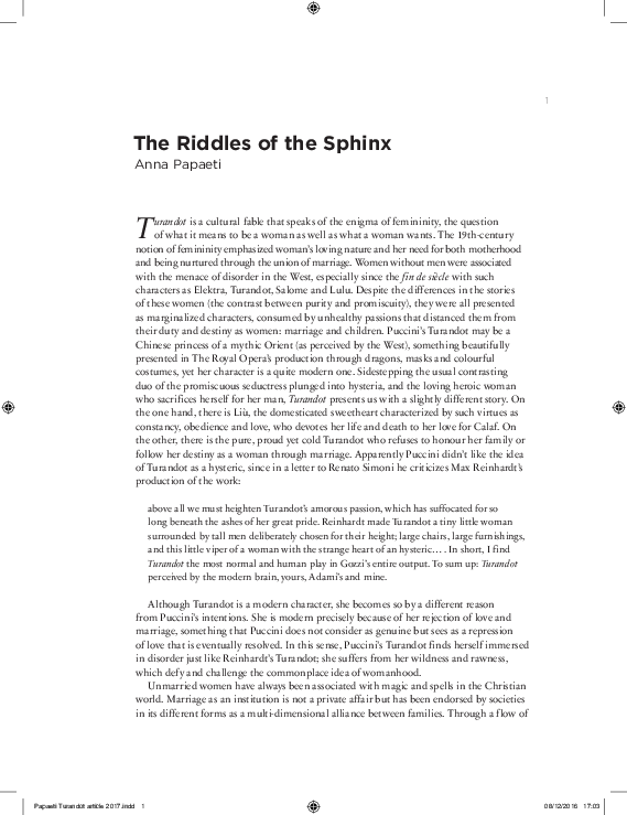 (PDF) 'The Riddles of the Sphinx', Turandot Programme, The Royal Opera ...