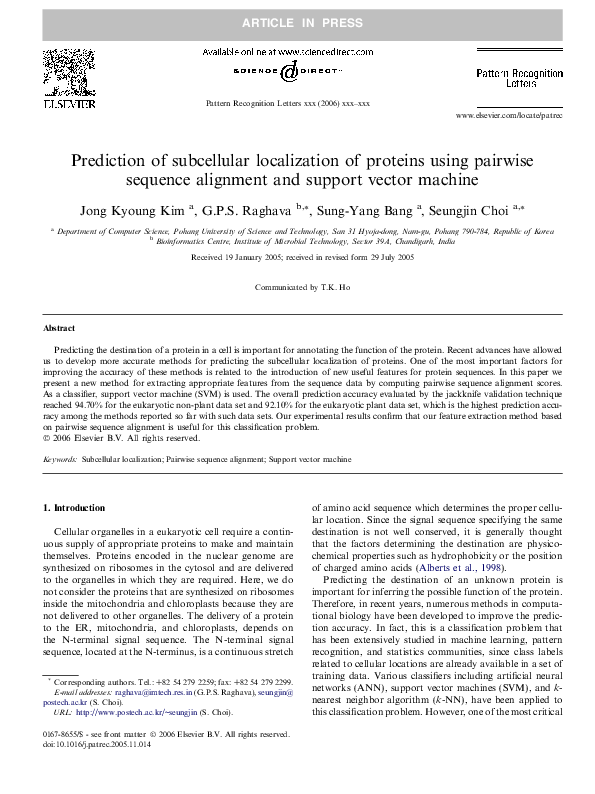 Pdf Prediction Of Subcellular Localization Of Proteins Using Pairwise Sequence Alignment And