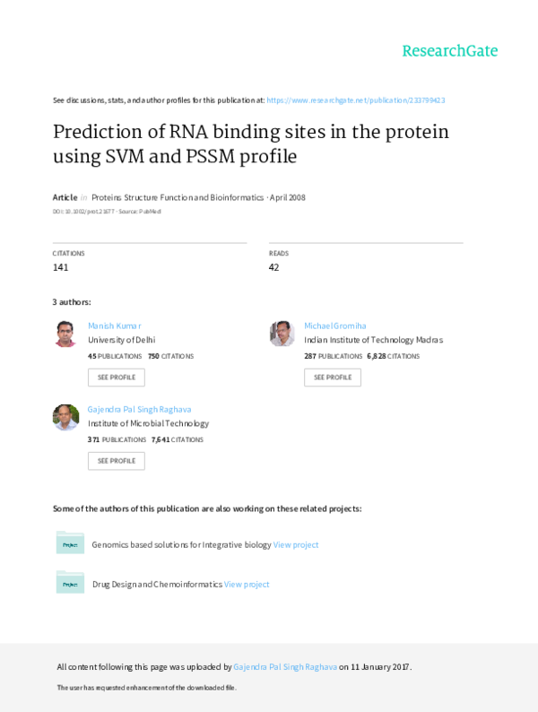 (PDF) Prediction of RNA Binding Sites In a Protein Using SVM and PSSM ...
