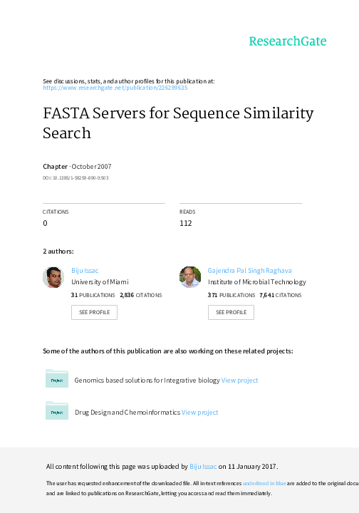 Pdf Fasta Servers For Sequence Similarity Search