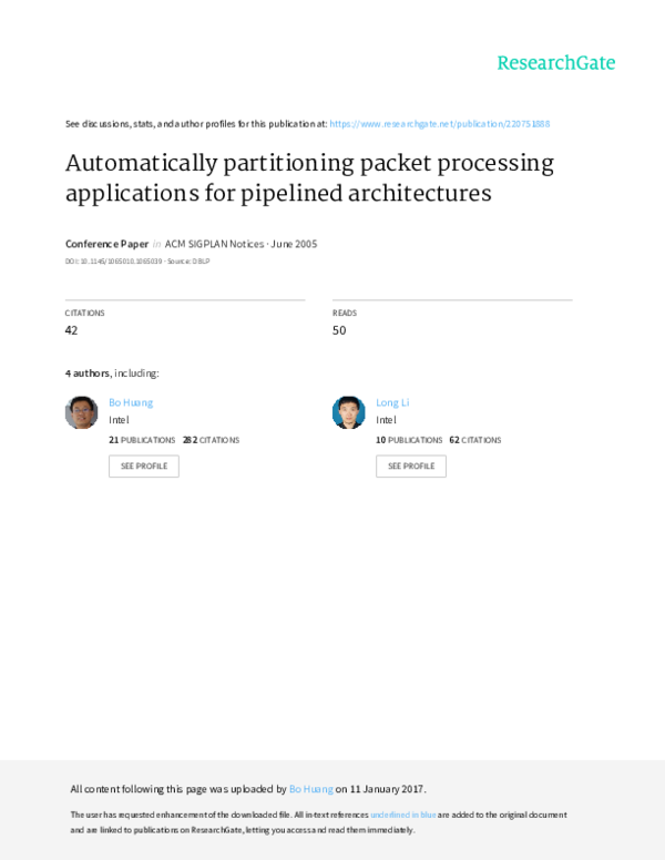Pdf Automatically Partitioning Packet Processing Applications For Pipelined Architectures