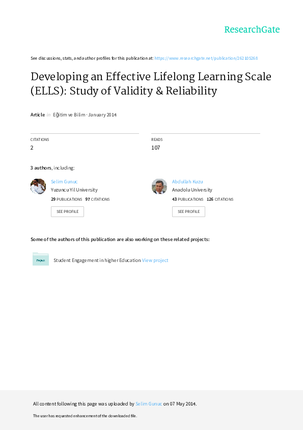 (PDF) Developing an Effective Lifelong Learning Scale (ELLS): Study of ...