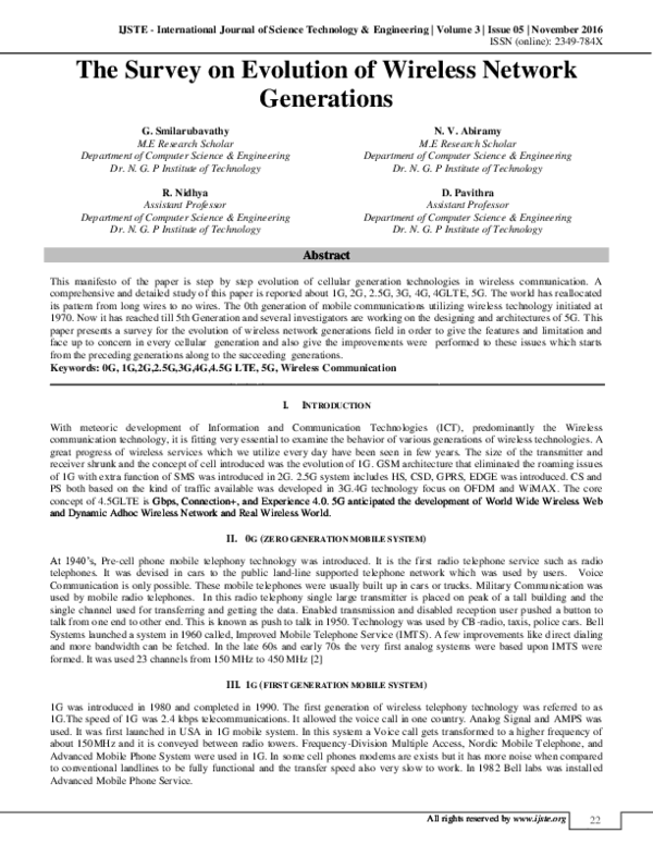 (PDF) The Survey on Evolution of Wireless Network Generations