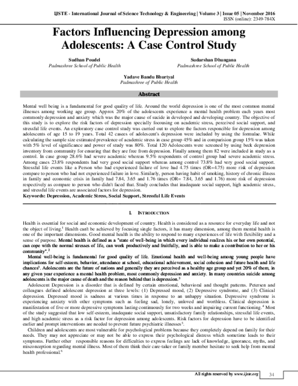 (PDF) Risk Factors for Adolescent Depression: A Case Control Study